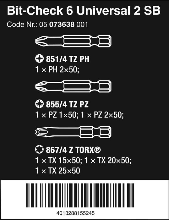 Wera Bit-Check 6 Universal 2 SB 6 Pce 073638 For Sale Online - The Tool ...