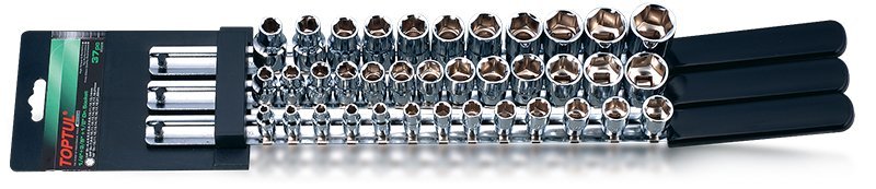 Toptul 37 Pce 1/4", 3/8" & 1/2" Dr 6pt Socket Rail Set Metric GAAQ3702 ...